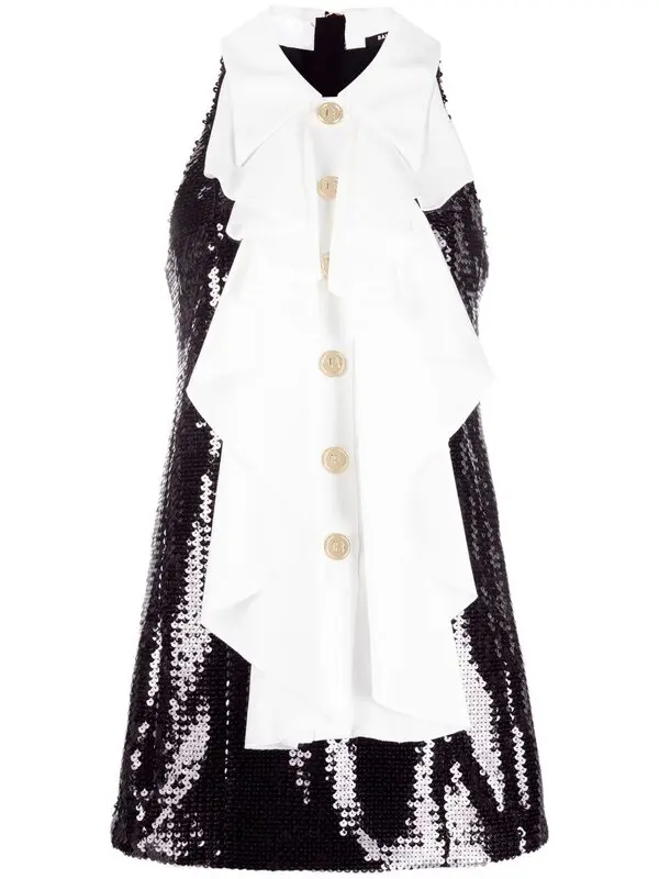 Balmain Ruffle-panel Sequinned Minidress - Black
