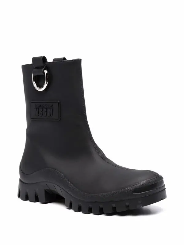 MSGM Round-toe Ankle Leather Boots - Black