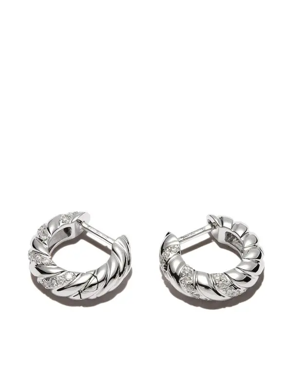 Yvonne Léon Striped Diamond Huggie Earrings - Silver