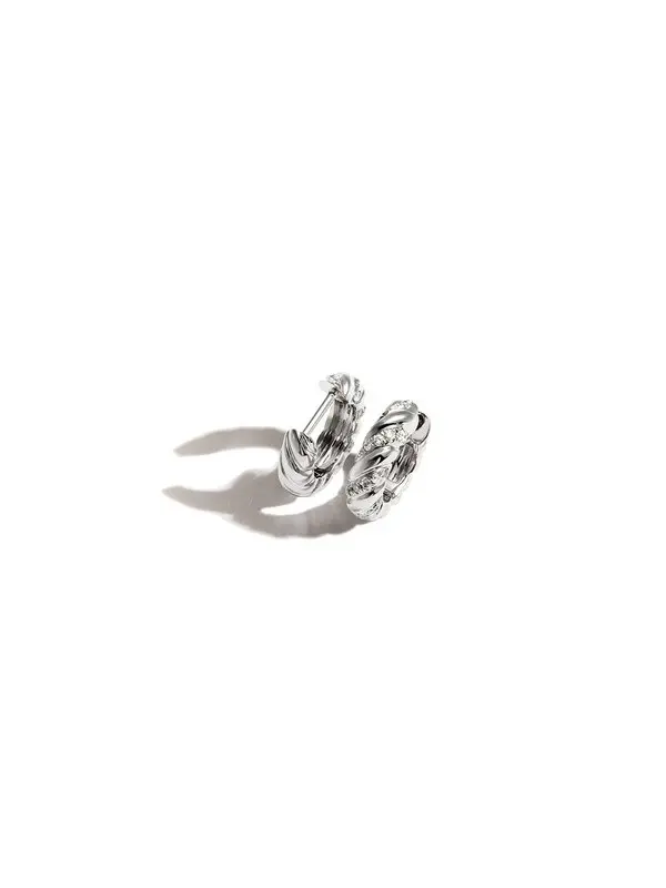 Yvonne Léon Striped Diamond Huggie Earrings - Silver