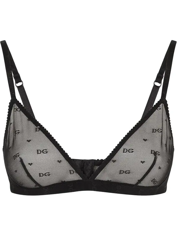 Dolce & Gabbana Jacquard Tulle Triangle Bra - Black