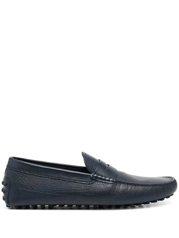 TOD'S Almond-toe Pebbled-texture Loafers - Blue