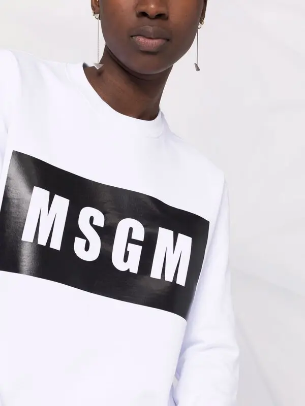 MSGM Logo-print Crewneck Sweatshirt - White