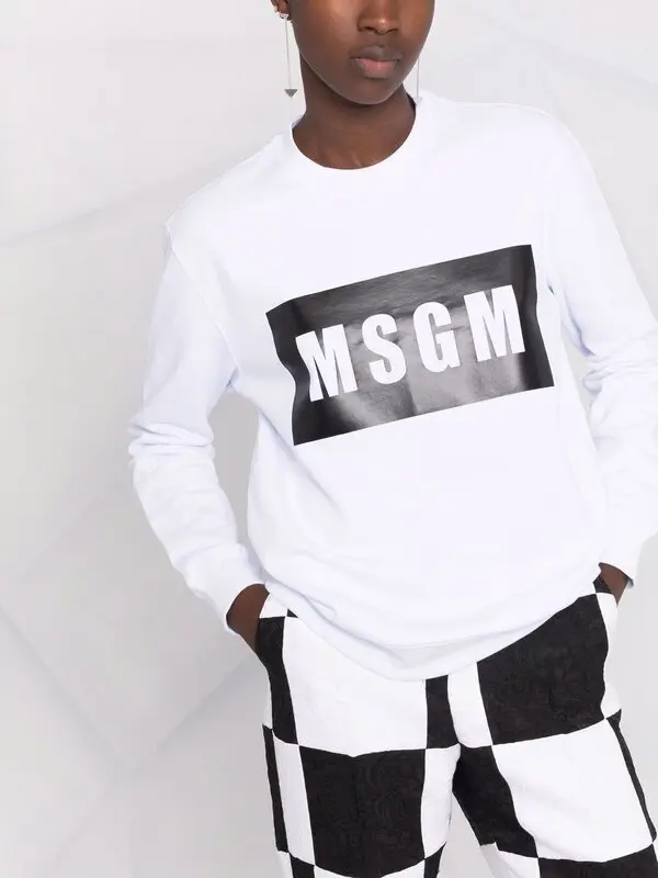 MSGM Logo-print Crewneck Sweatshirt - White