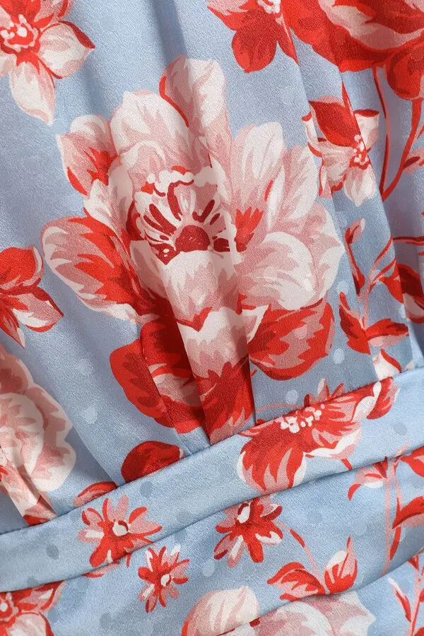 floral print silk satin jacquard mini dress by magda butrym Magda Butrym Setubal Pleated Floral-Print Silk-Satin Jacquard Mini Dress In  Light Blue - 65% Off