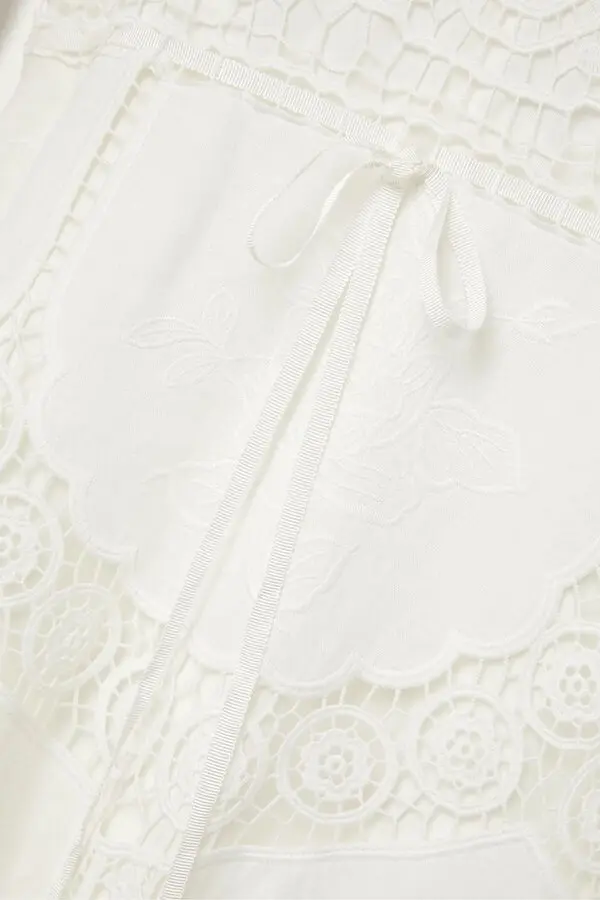 Zimmermann Bonita Crochet-Paneled Embroidered Linen And Cotton-Blend Midi  Dress Size In Off-White - 37% Off