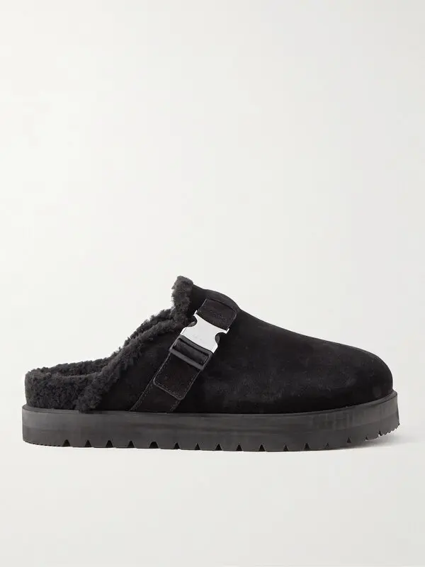 Moncler Mon Faux Shearling-lined Suede Clogs - Black