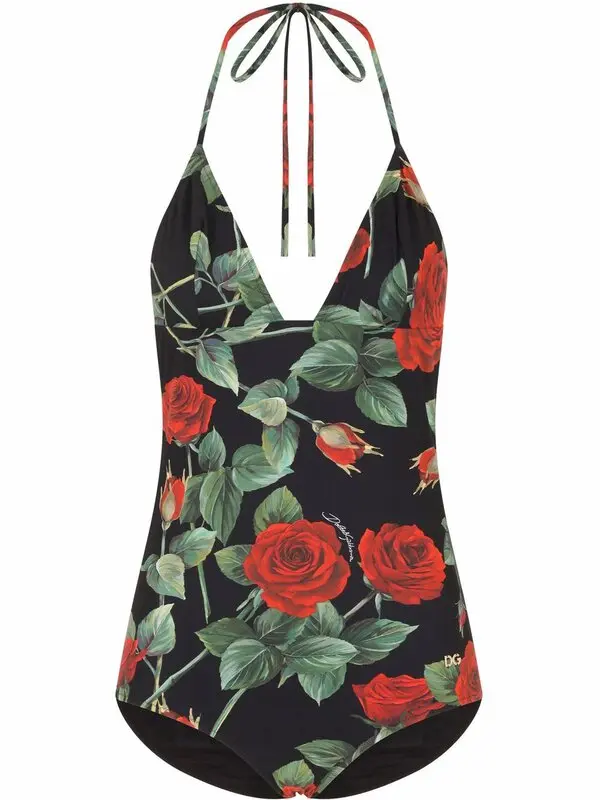 Dolce & Gabbana Rose-print Swimsuit - Black
