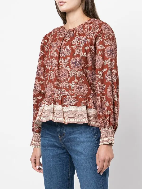 Veronica Beard Floral-print Puff-sleeve Blouse