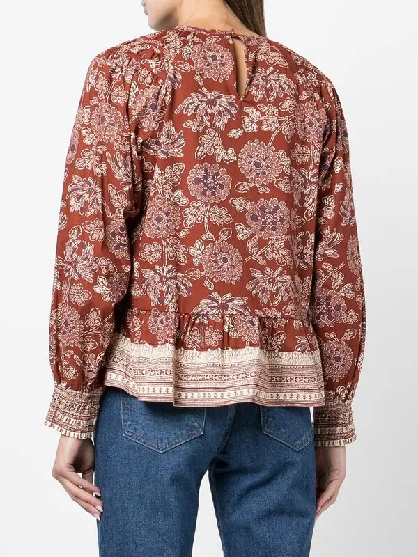 Veronica Beard Floral-print Puff-sleeve Blouse