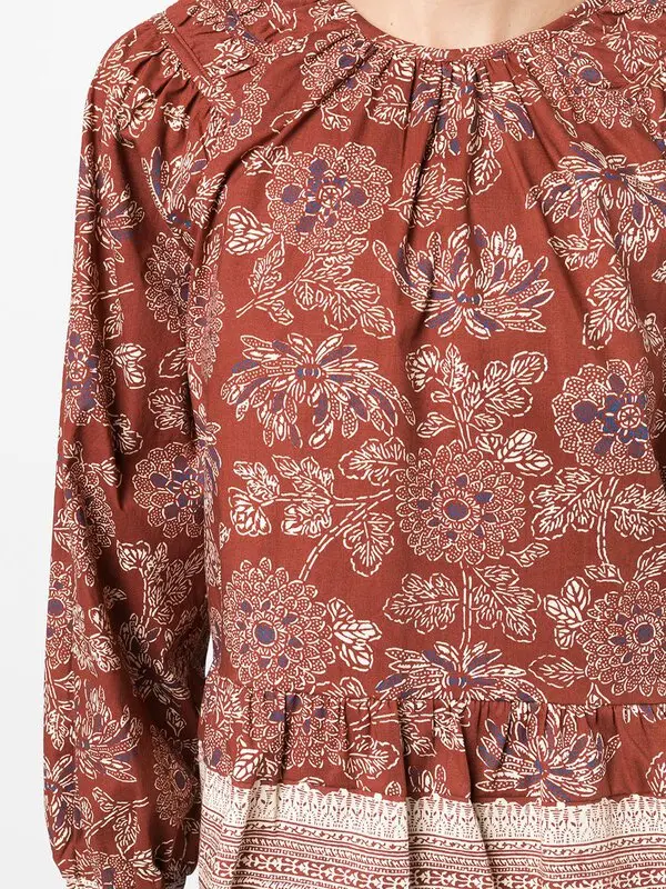 Veronica Beard Floral-print Puff-sleeve Blouse