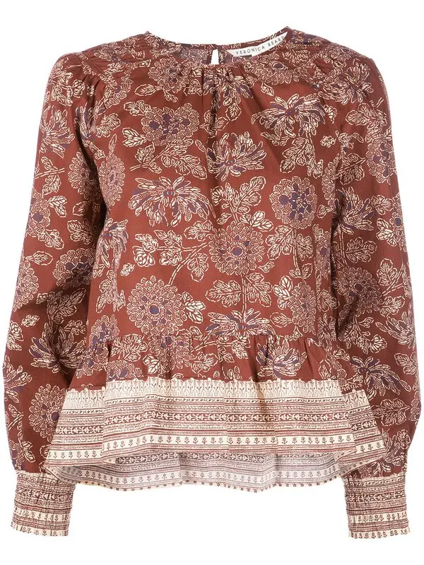 Veronica Beard Floral-print Puff-sleeve Blouse