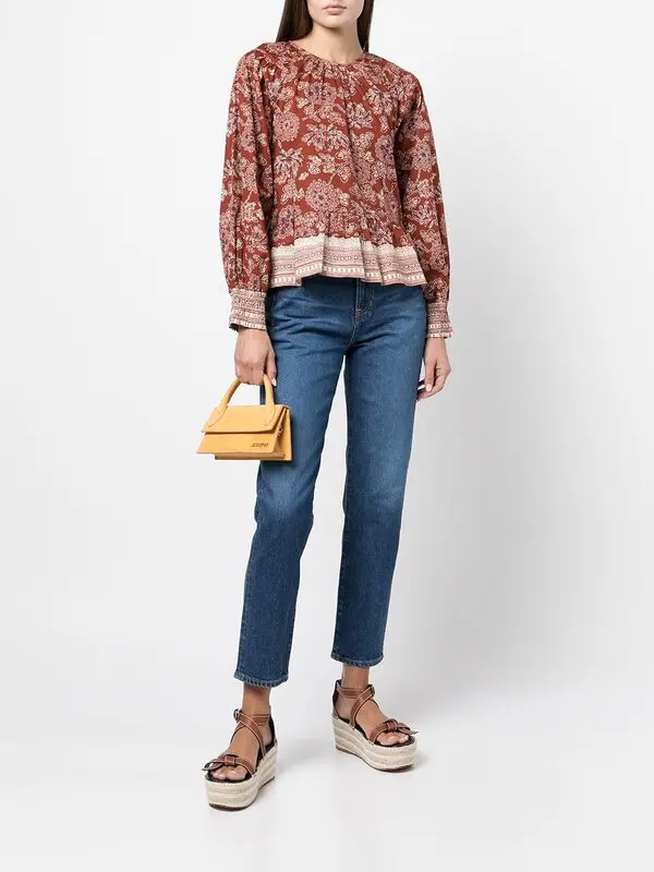 Veronica Beard Floral-print Puff-sleeve Blouse
