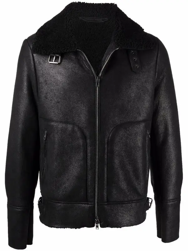 SALVATORE SANTORO Shearling-trim Leather Jacket