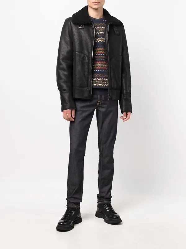 SALVATORE SANTORO Shearling-trim Leather Jacket