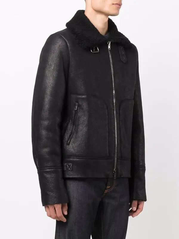 SALVATORE SANTORO Shearling-trim Leather Jacket