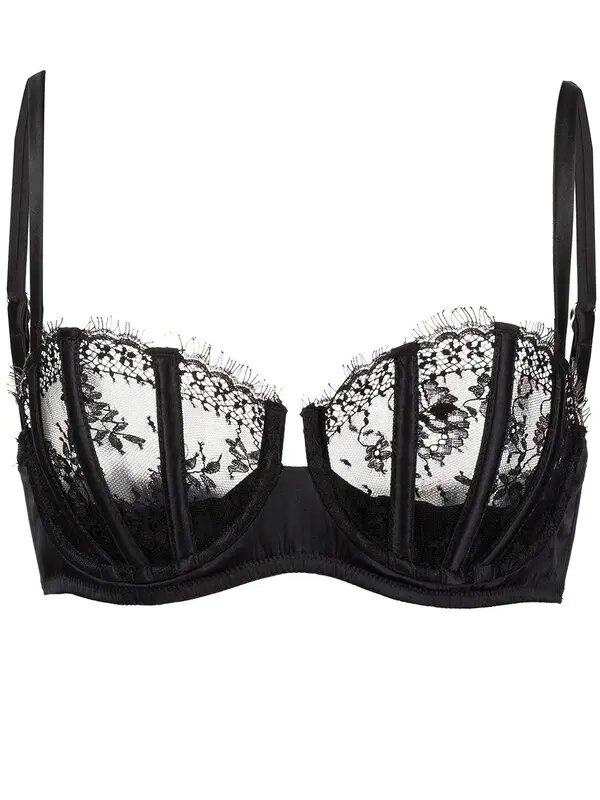 Fleur Du Mal Frankie Lace Boned Balconette Bra - Black