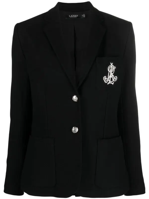 Ralph Lauren Embroidered-logo Single-breasted Blazer - Black