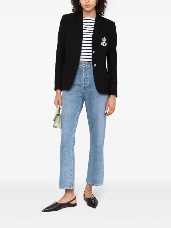 Ralph Lauren Embroidered-logo Single-breasted Blazer - Black