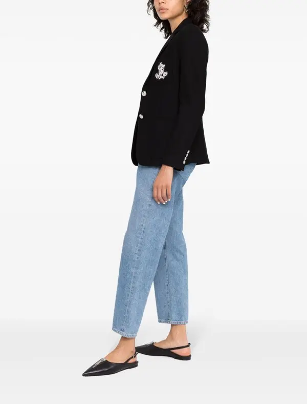 Ralph Lauren Embroidered-logo Single-breasted Blazer - Black