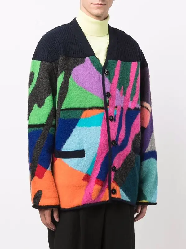 トップス Sacai KAWS 21AW Jaqcuard Knit Cardigan Sacai X Kaws Jacquard-Knit Cardigan - Blue | Editorialist