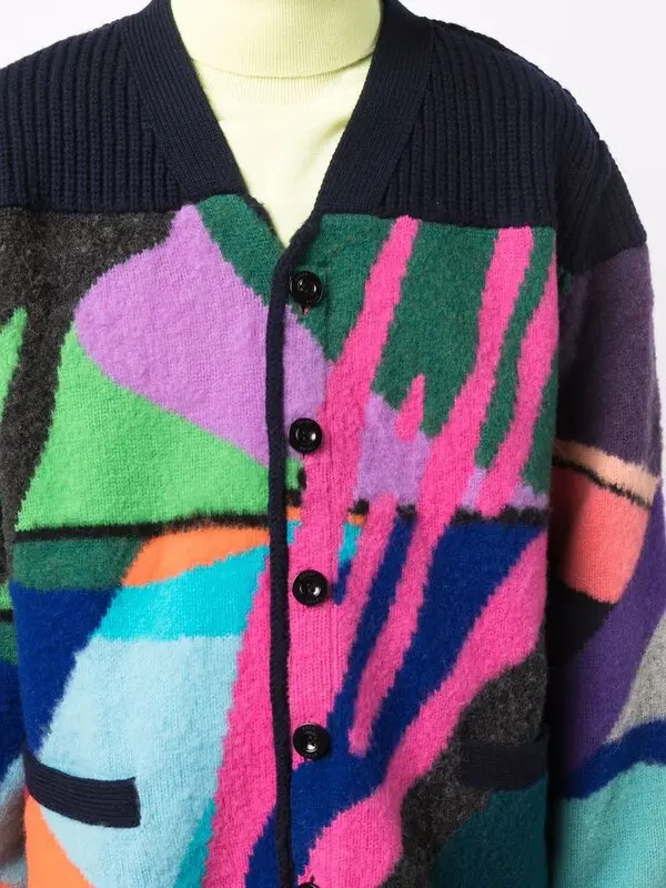 トップス Sacai KAWS 21AW Jaqcuard Knit Cardigan Sacai X Kaws Jacquard-Knit Cardigan - Blue | Editorialist