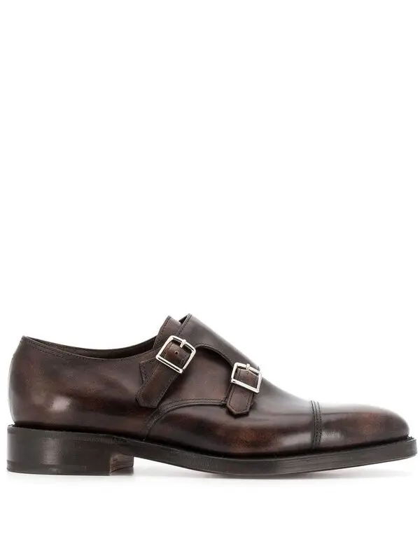 John Lobb Leather Buckle Monk Shoes - Brown