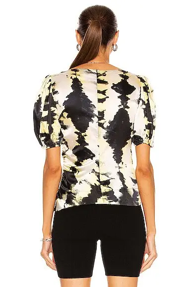 GANNI Silk Stretch Satin Top In Yellow,black