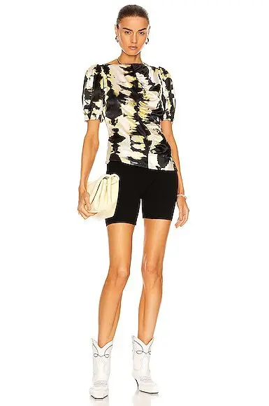 GANNI Silk Stretch Satin Top In Yellow,black