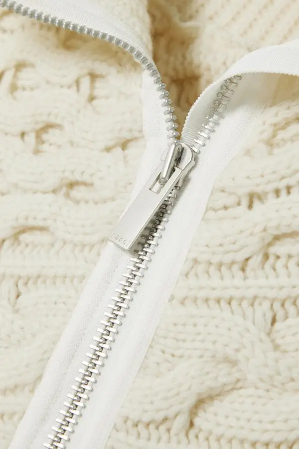 Sacai Asymmetric Zip-Detailed Cable-Knit Wool Sweater In Off-White