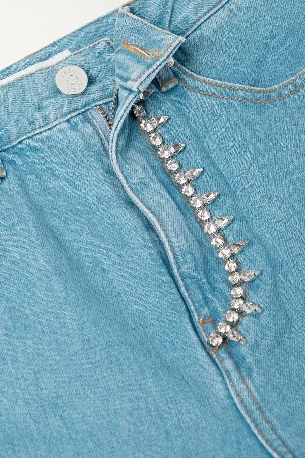 AREA Crystal-embellished Cutout Mid-rise Straight-leg Jeans