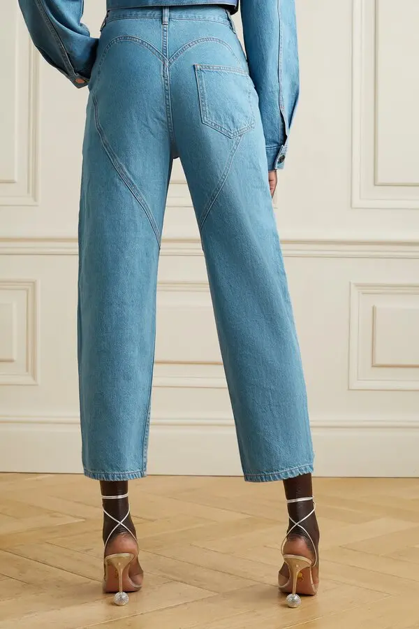 AREA Crystal-embellished Cutout Mid-rise Straight-leg Jeans