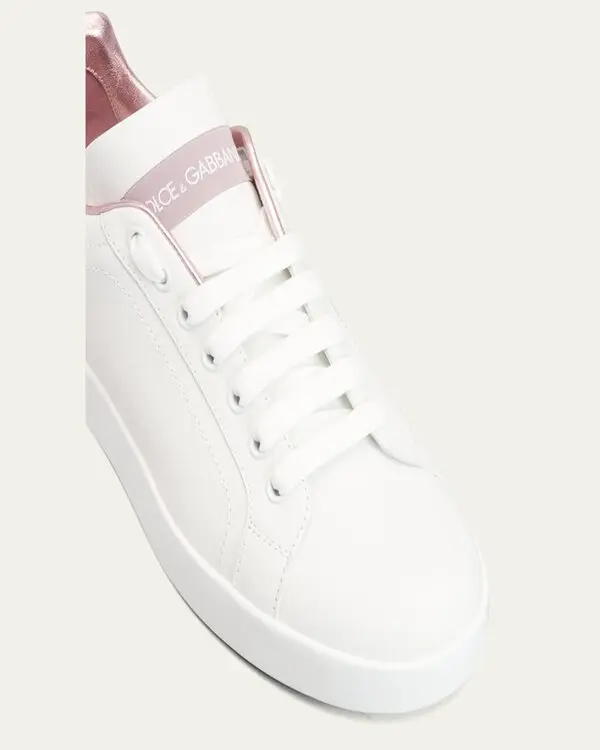 Dolce & Gabbana Portofino Bicolor Logo Low-top Sneakers - White/pink