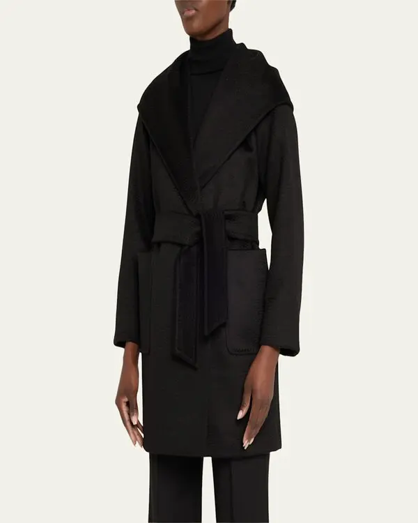 Max Mara Rialto Hair Belted Coat - Black