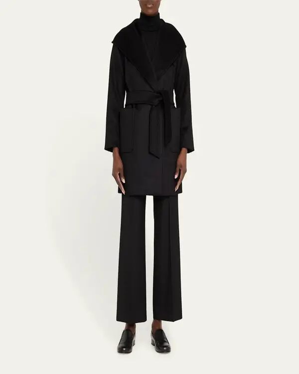 Max Mara Rialto Hair Belted Coat - Black