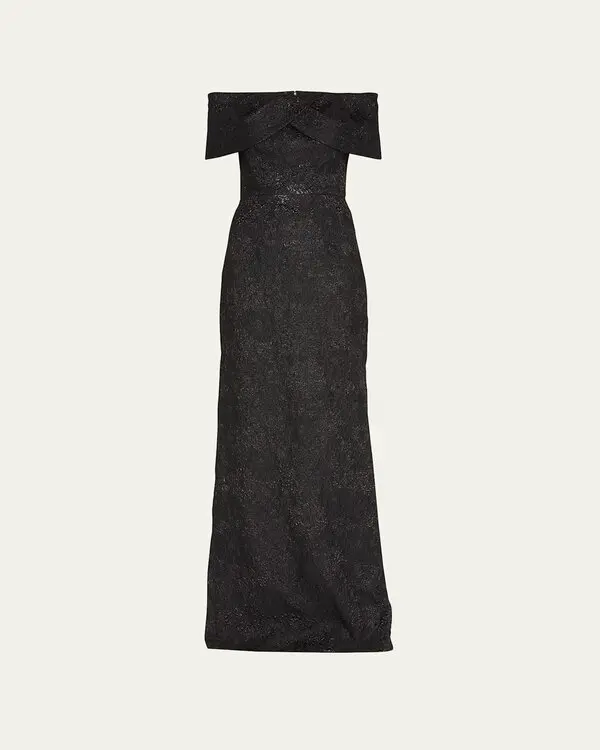 Rickie Freeman For Teri Jon Off-shoulder Jacquard Gown - Black