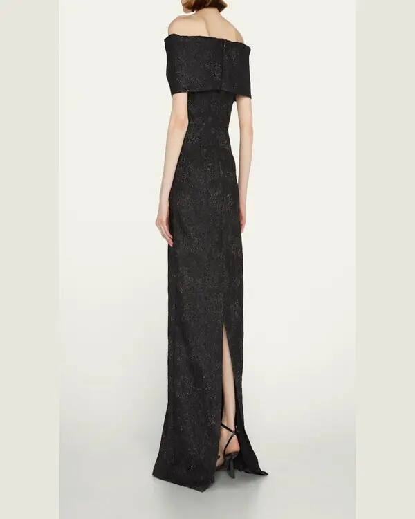 Rickie Freeman For Teri Jon Off-shoulder Jacquard Gown - Black