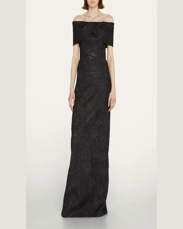 Rickie Freeman For Teri Jon Off-shoulder Jacquard Gown - Black