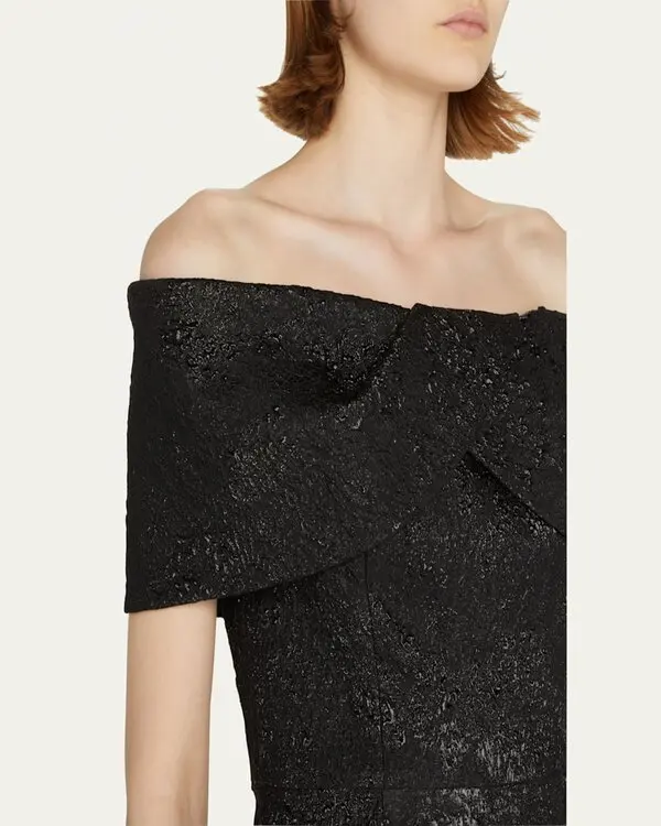 Rickie Freeman For Teri Jon Off-shoulder Jacquard Gown - Black