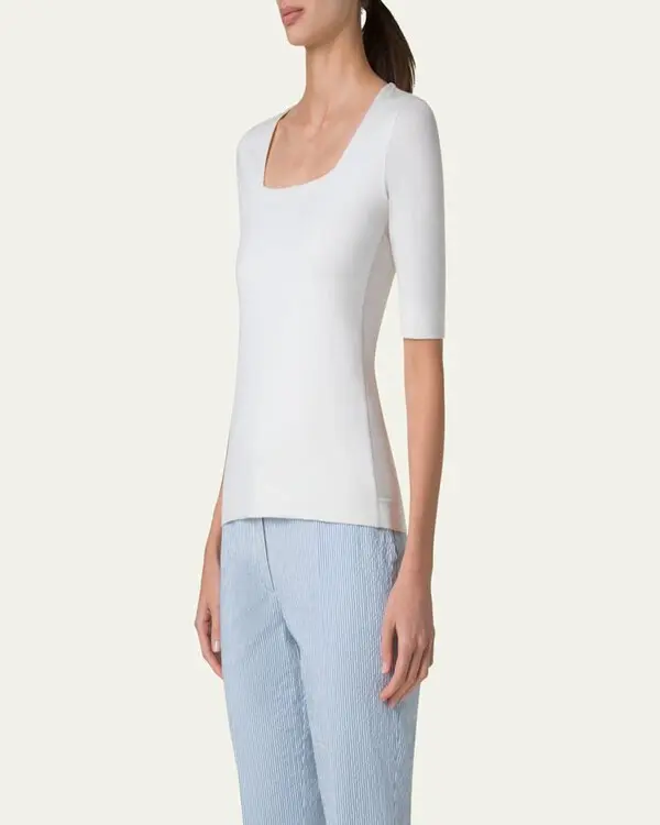 Akris Cotton Square-neck Tee - Off White