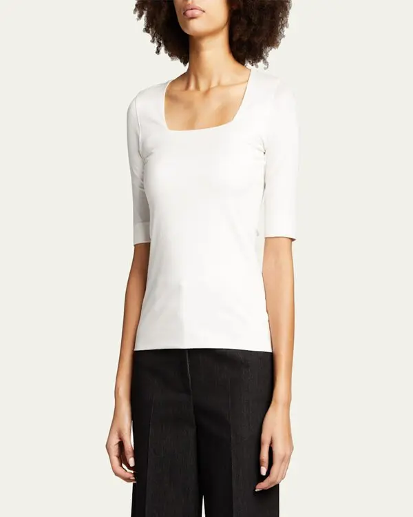 Akris Cotton Square-neck Tee - Off White