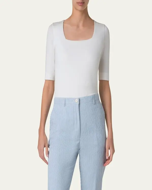 Akris Cotton Square-neck Tee - Off White