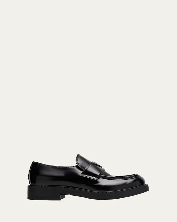 Prada Triangle Logo Leather Loafers