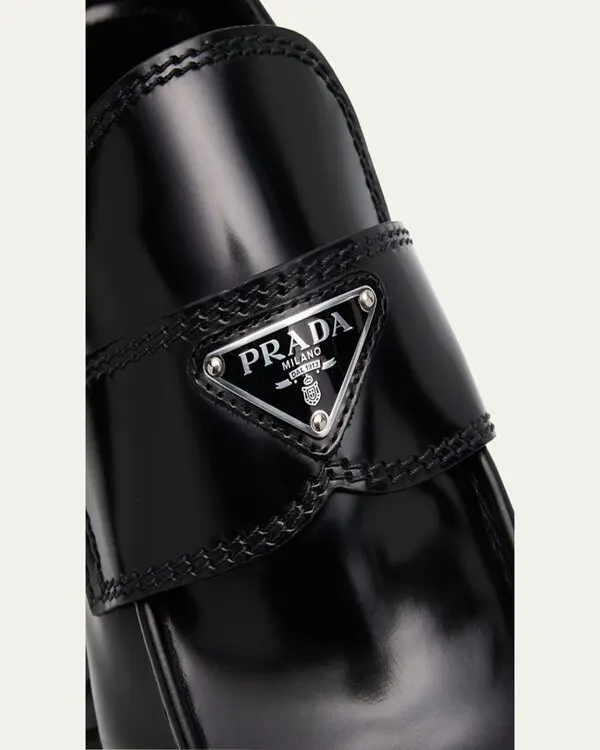 Prada Triangle Logo Leather Loafers