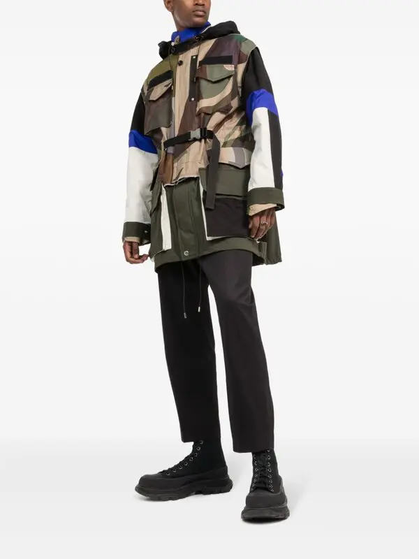 Sacai Camouflage-print Hooded Coat - Green