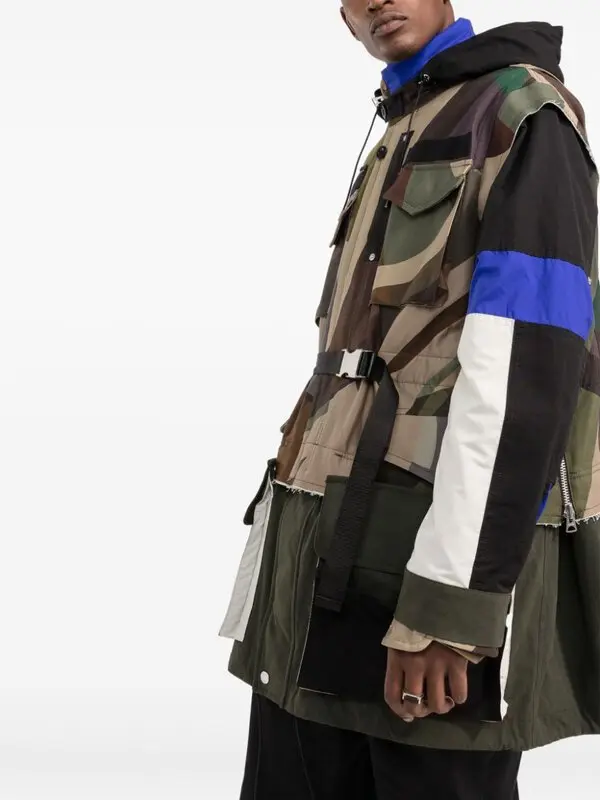 Sacai Camouflage-print Hooded Coat - Green