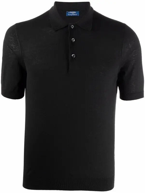 BARBA NAPOLI Short-sleeve Silk Polo Shirt - Black