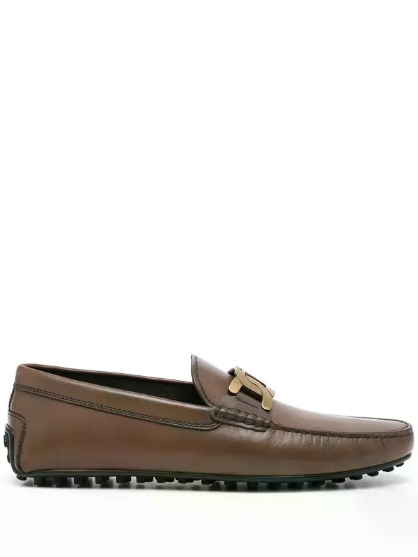 TOD'S Engraved-logo Chain-link Detail Loafers - Brown
