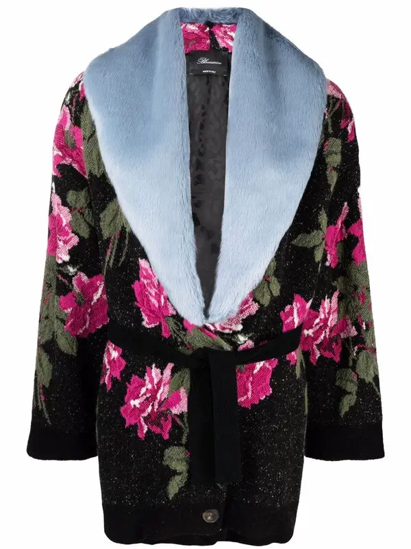 Blumarine Floral-print Belted Coat