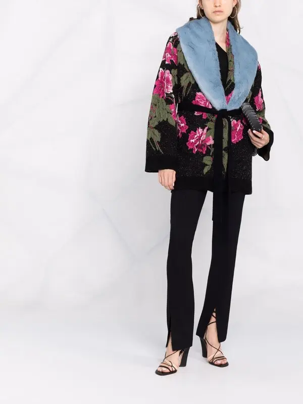 Blumarine Floral-print Belted Coat